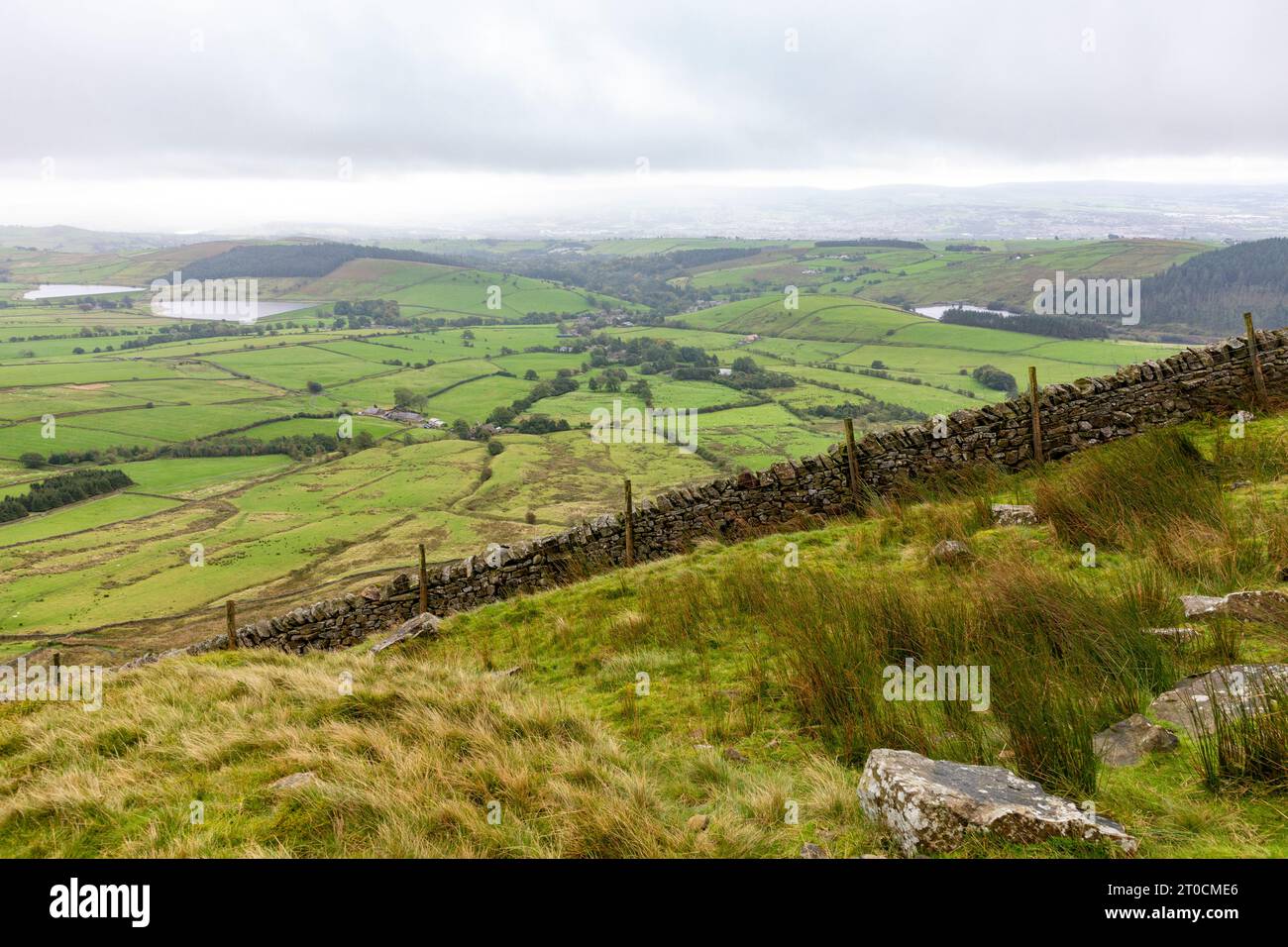 Pendle Hill Lancashire on foggy September day with views across east ...