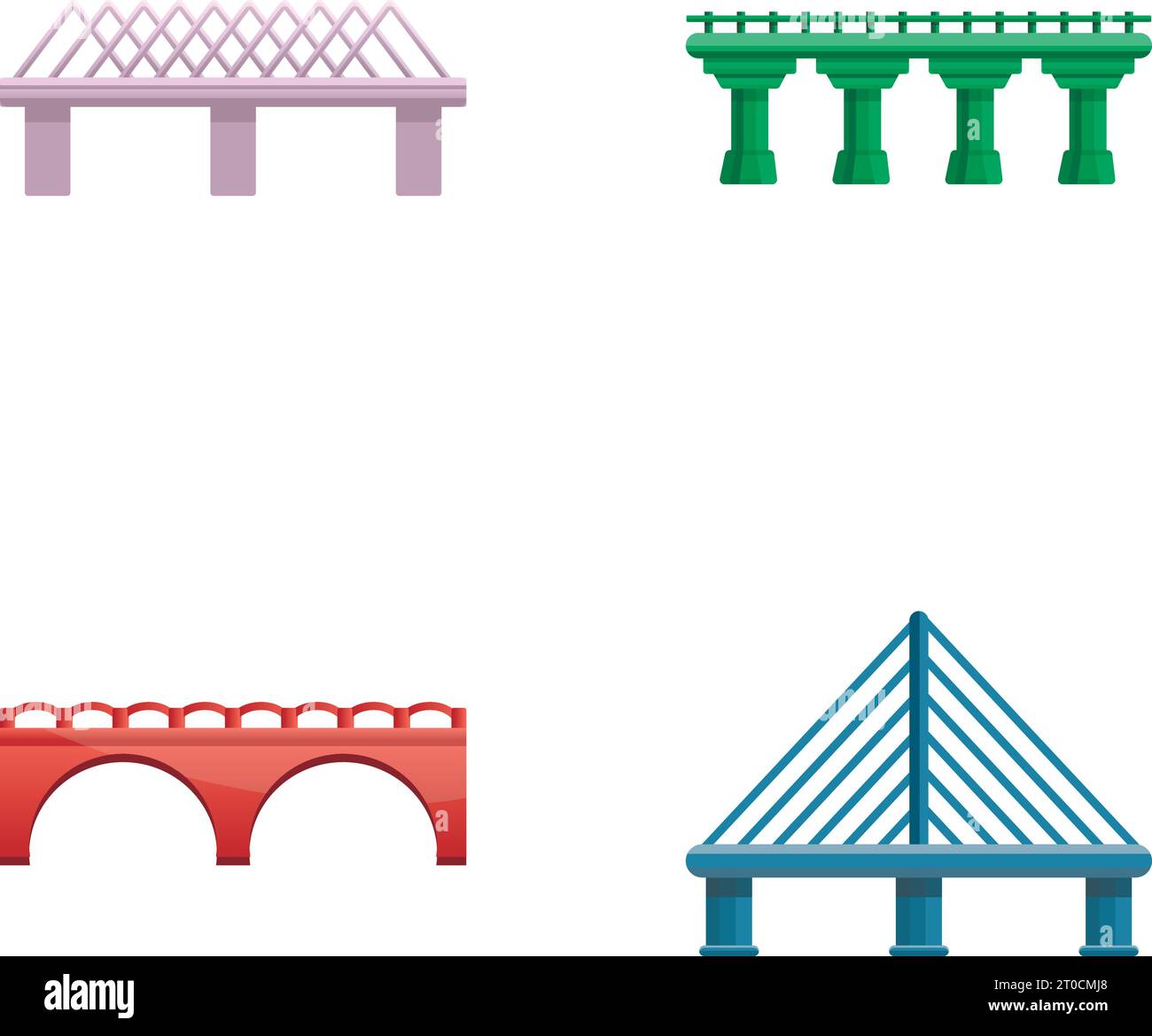 Bridge icons set cartoon vector. Various type of bridge. Road ...