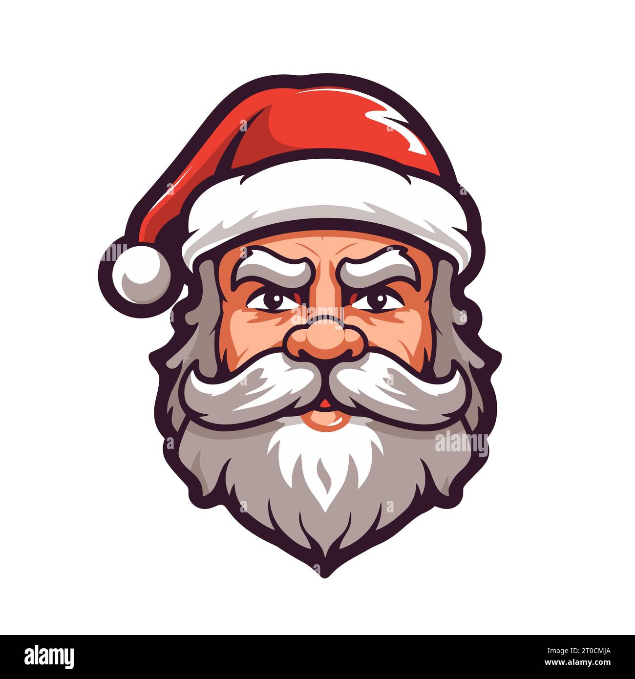 Santa Claus face with beard and mustache. Cute cartoon head of Santa in ...
