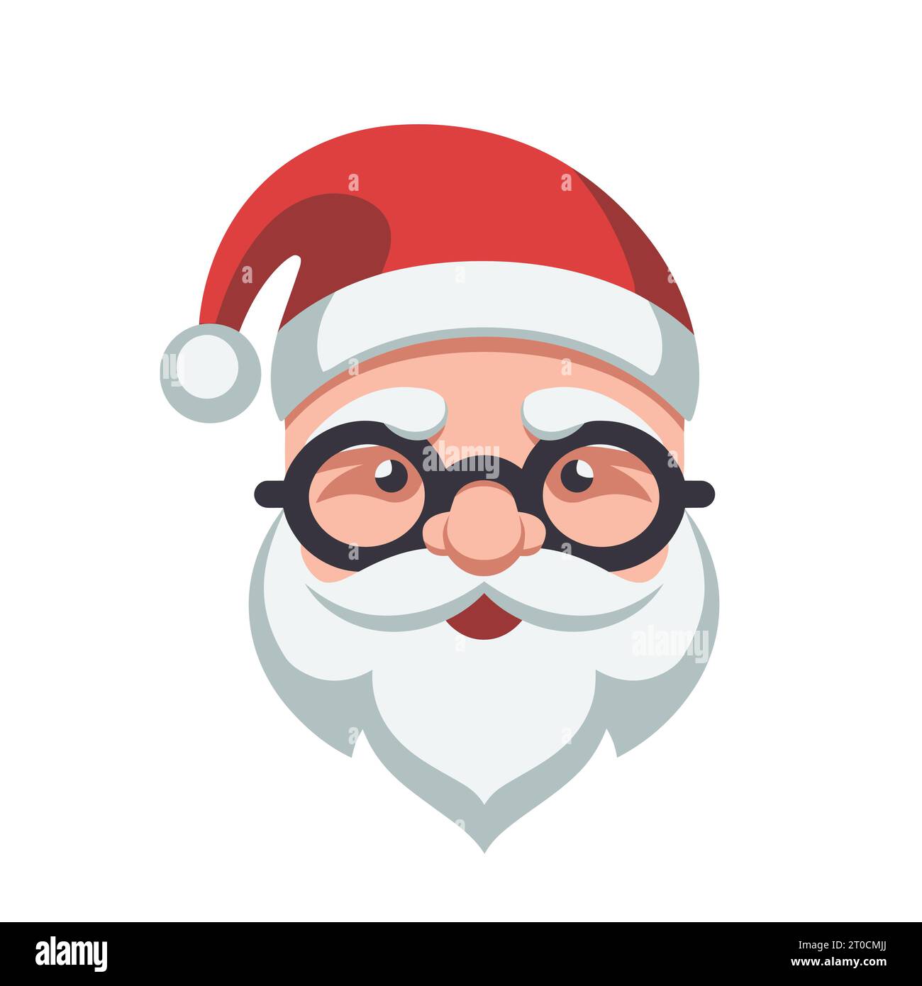 Santa Claus face with beard and mustache. Cute cartoon head of Santa in ...