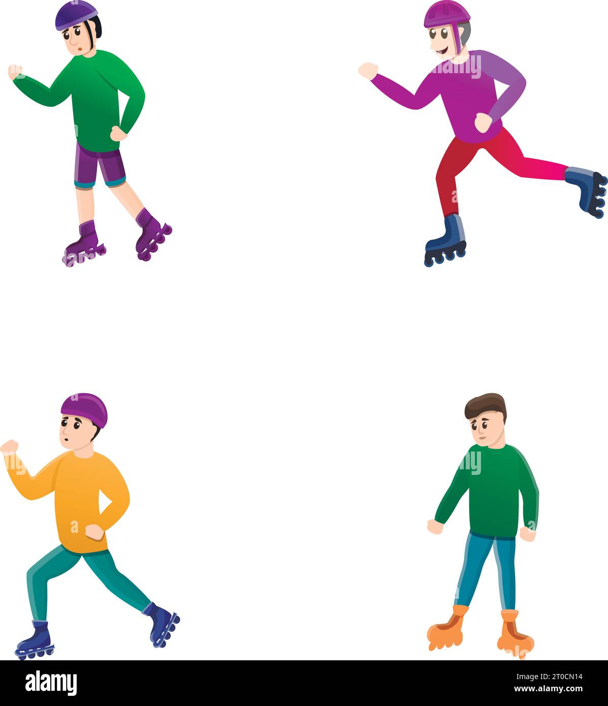 Guy roller icons set cartoon vector. Young man on roller skate. Active ...