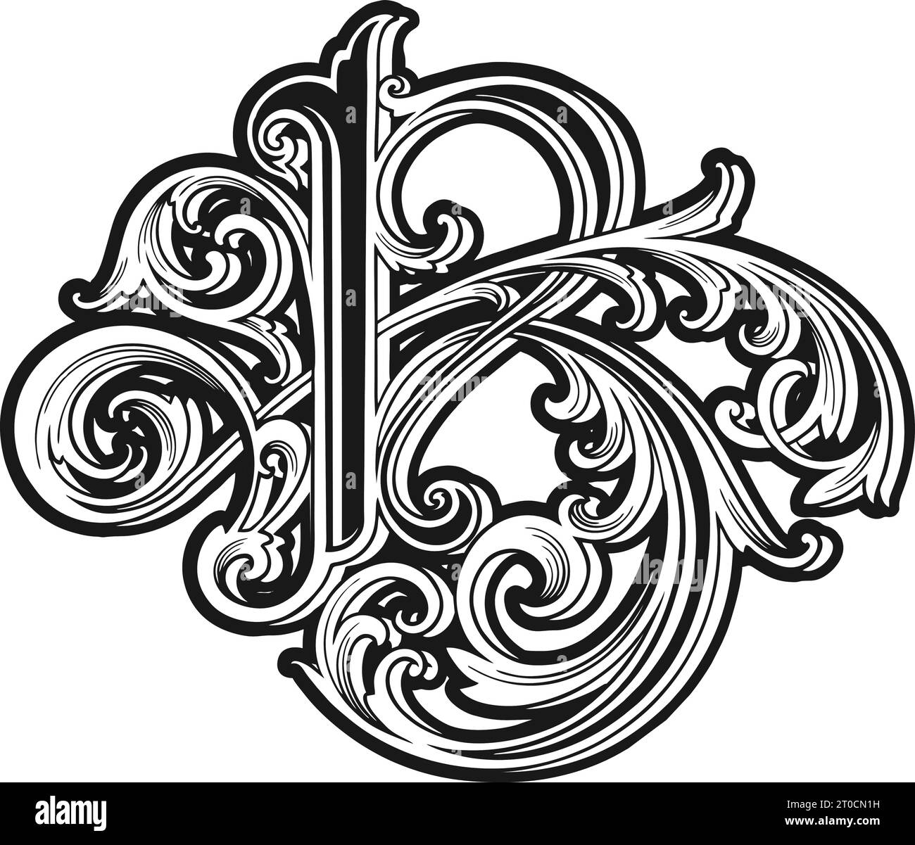 Classic elegance lettering B initial flourish monogram logo outline ...