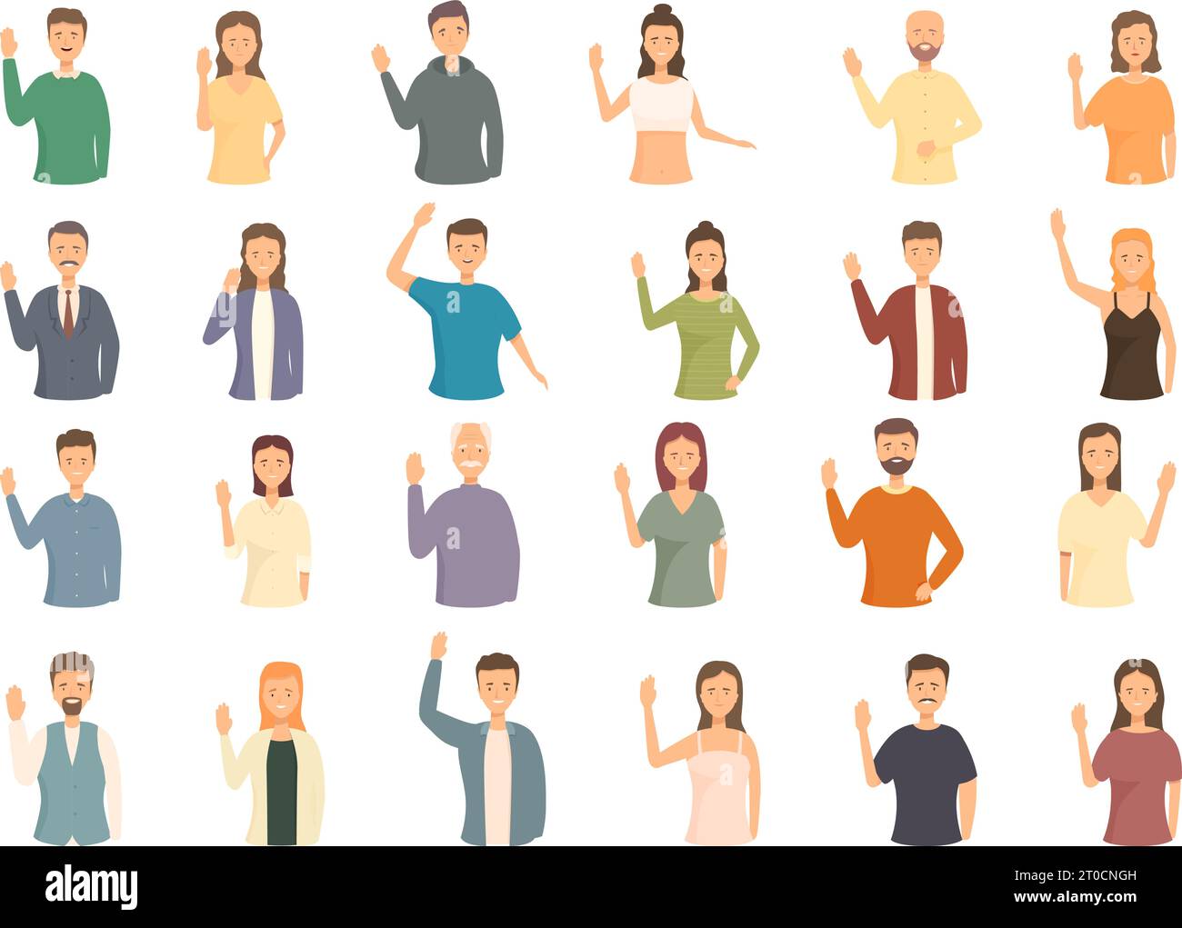 People gesturing hi icons set cartoon vector. Hello man. Student person ...