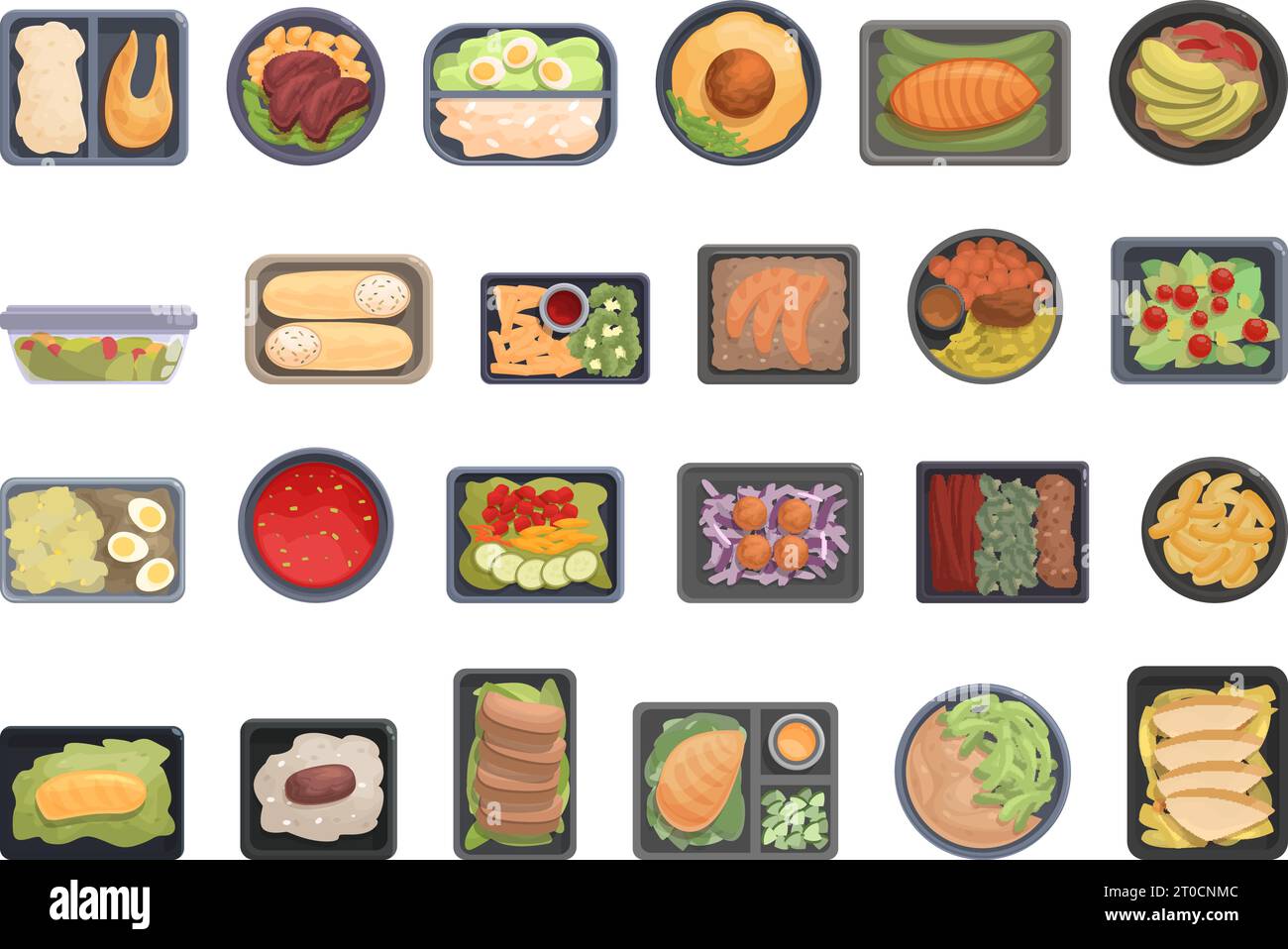 Healthy meal delivery icons set cartoon vector. Food box. Service ...