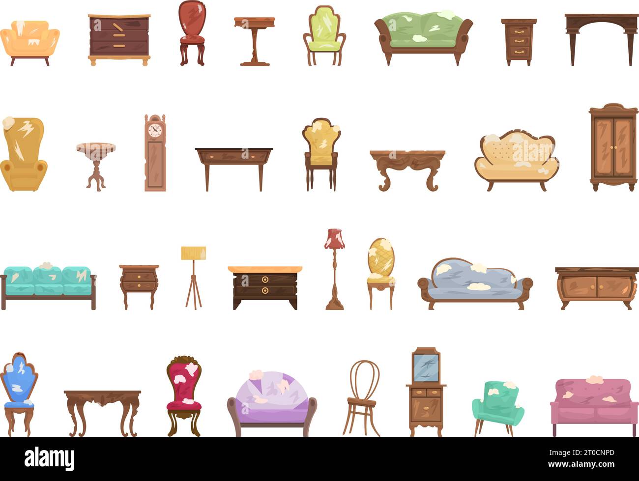 Vintage furniture restoration icons set cartoon vector. Man interior ...