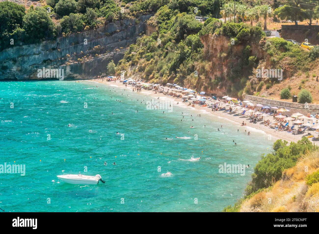 Famous Makris Gialos beach in Zakynthos island in Greece Stock Photo ...
