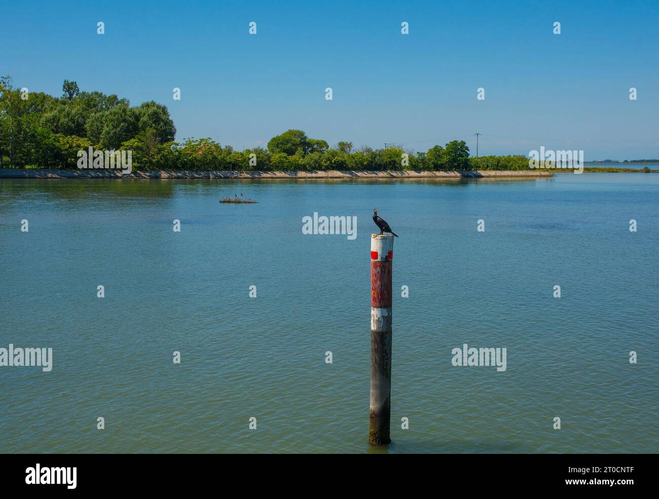 A channel marker shows the edge of a navigable channel in the shallow ...