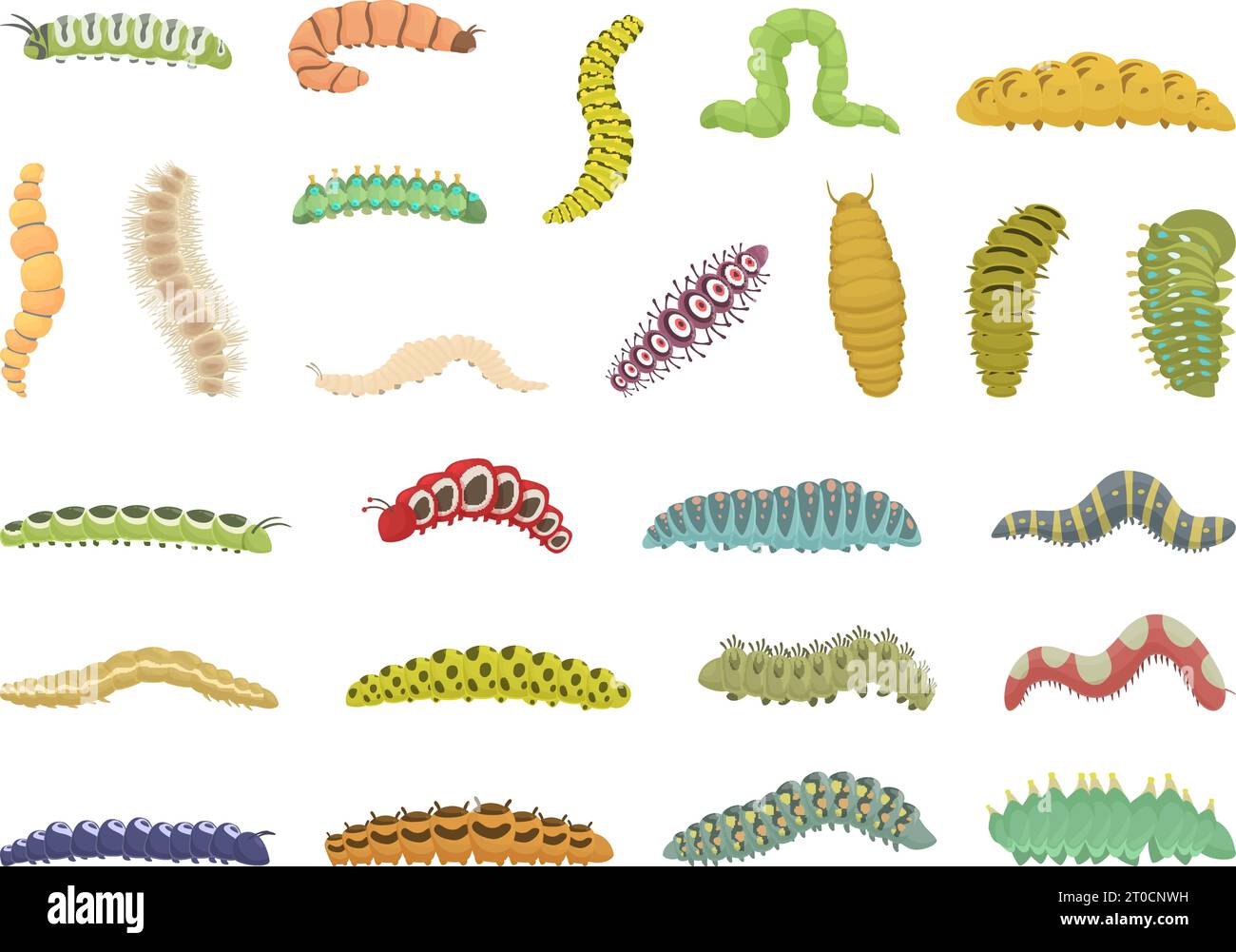 Caterpillar icons set cartoon vector. Nature insect. Larva summer Stock ...
