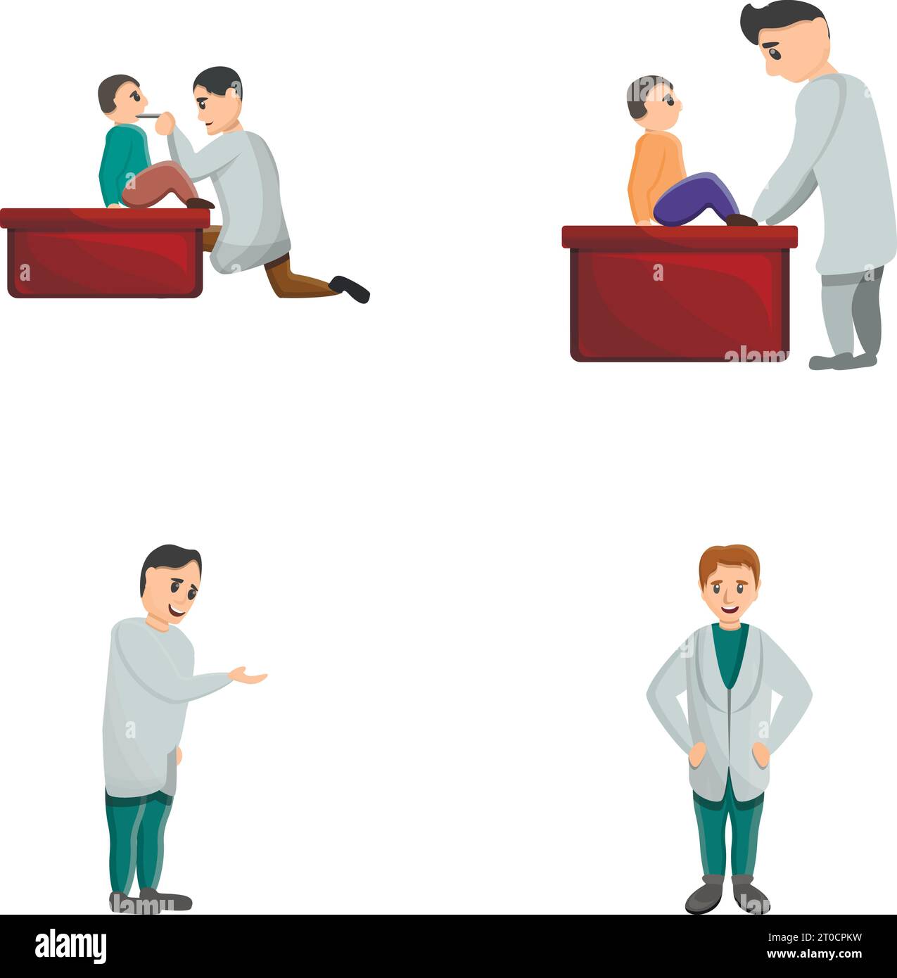 Medical Checkup Icons Set Cartoon Vector Doctor Examining Patient