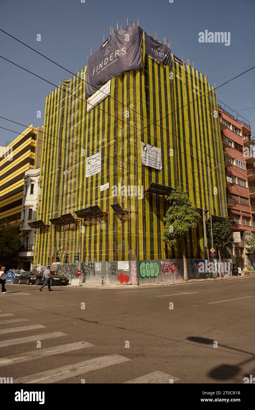 Exarchia Athens Gentrification, Building renovation Stock Photo - Alamy