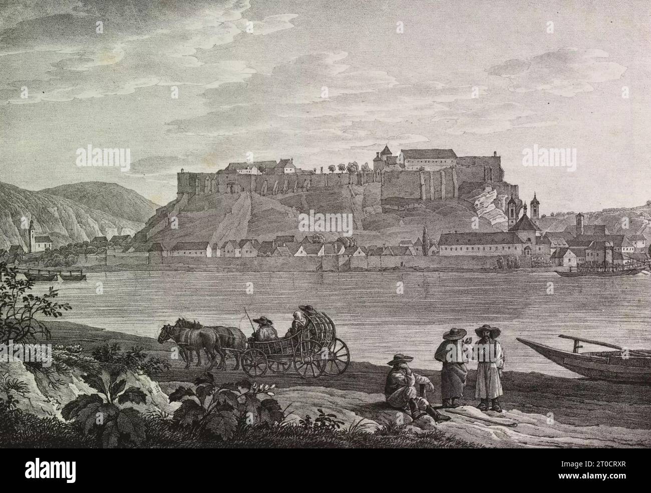 Die Donau bei der Stadt Gran, heute Esztergom, um 1825, Ungarn / The ...
