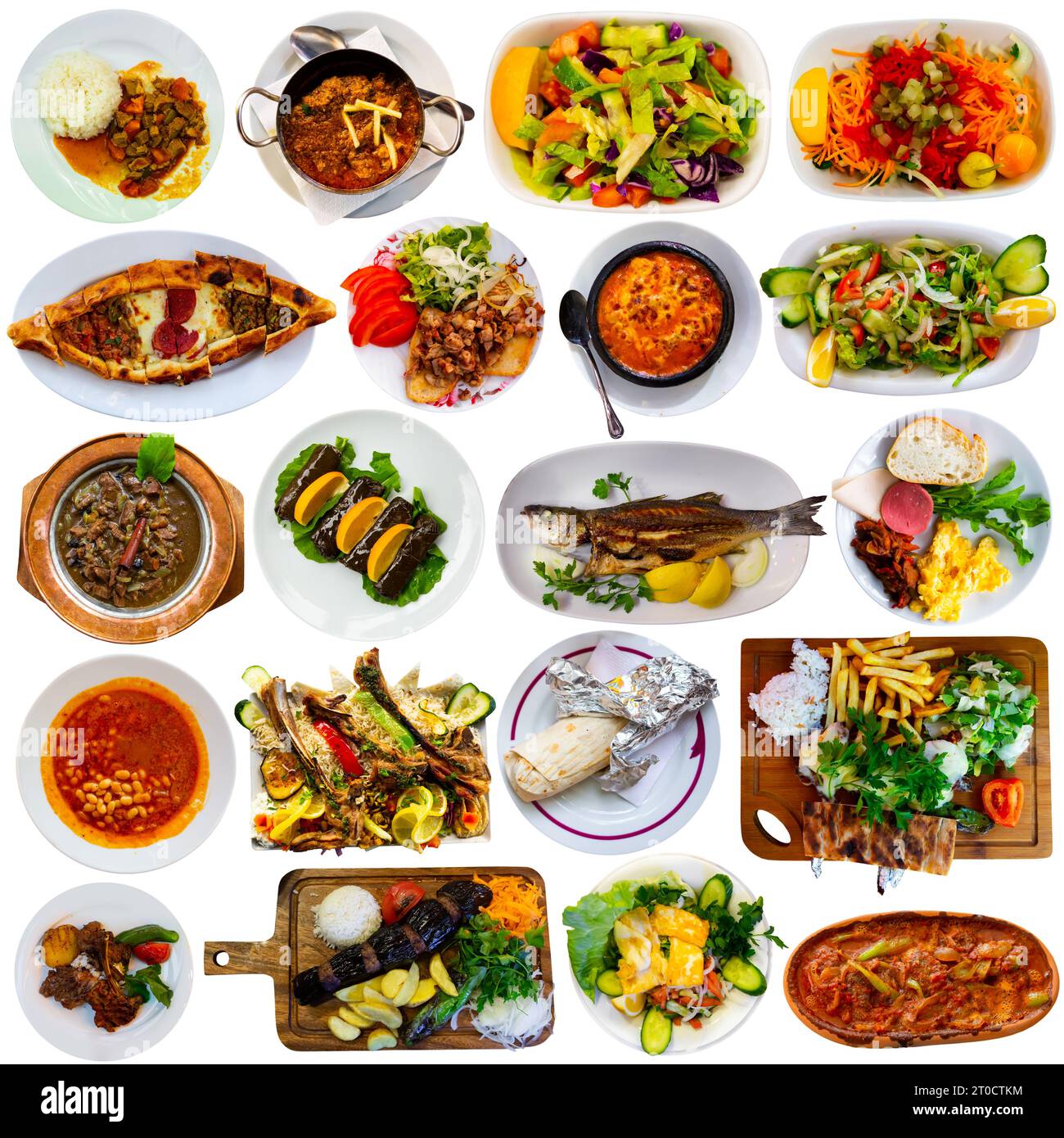 Set of various plates of Turkish cuisine isolated on white Stock Photo ...