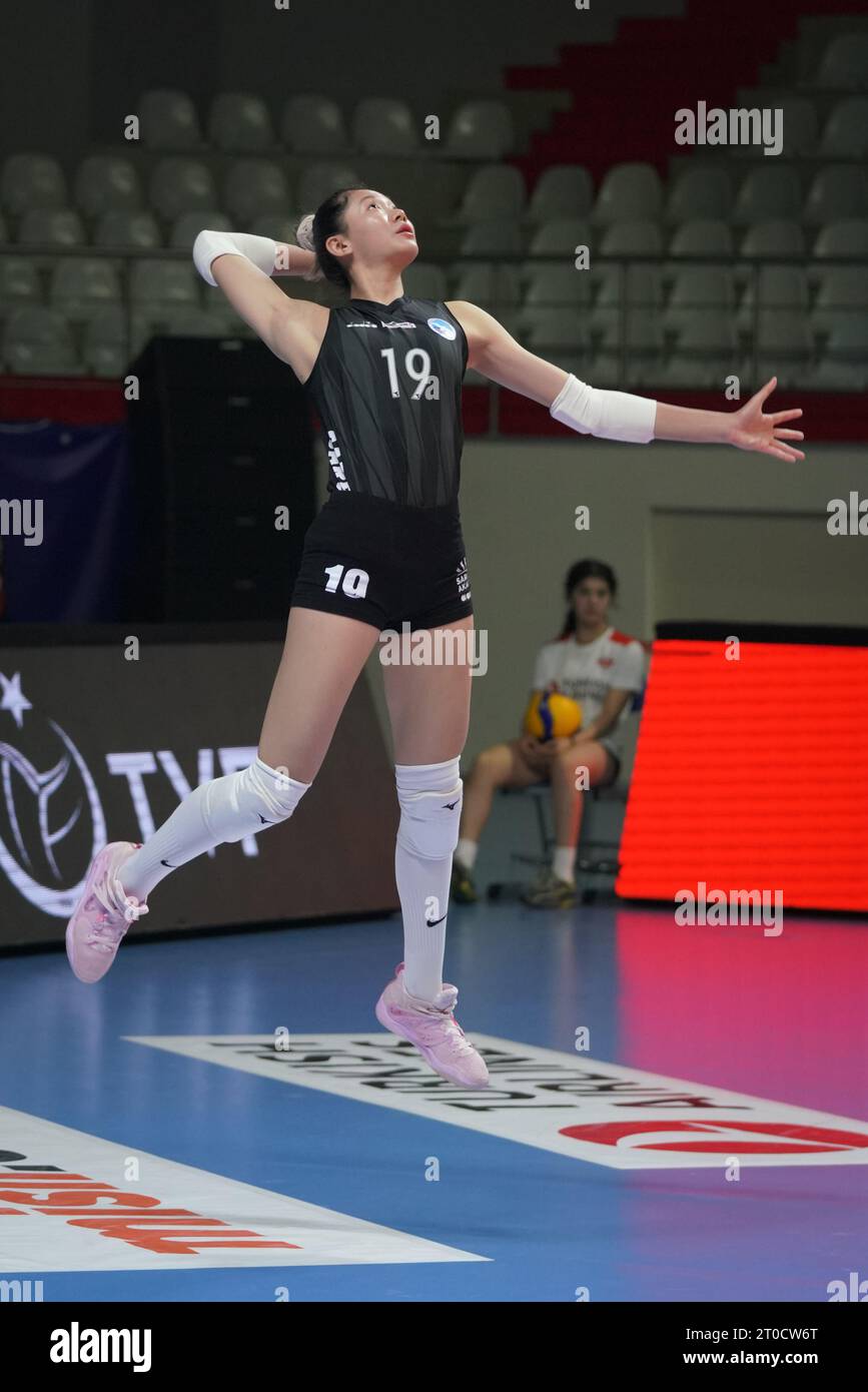 ISTANBUL, TURKIYE - MARCH 11, 2023: Chatchu-On Moksri serves during ...