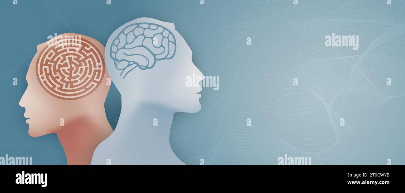 Metaphor bipolar disorder mind mental. 2 Head silhouette with labyrinth ...