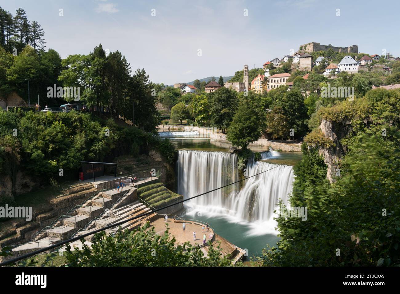 Old fort and waterfall on the Pliva River in Jajce, historical sights ...