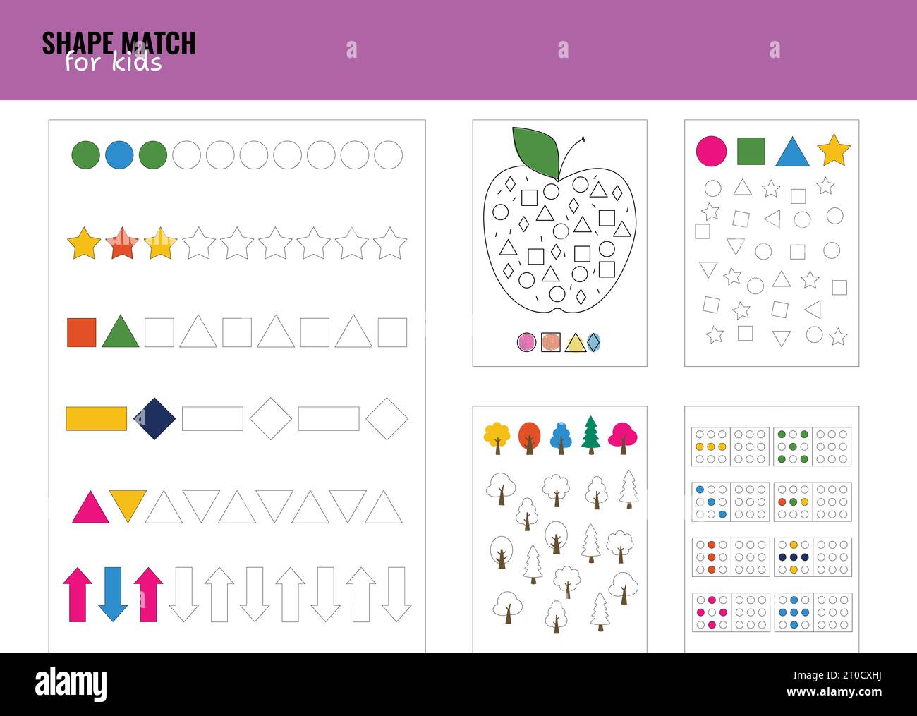 Children activities worksheet. Printable simple shape and color match ...