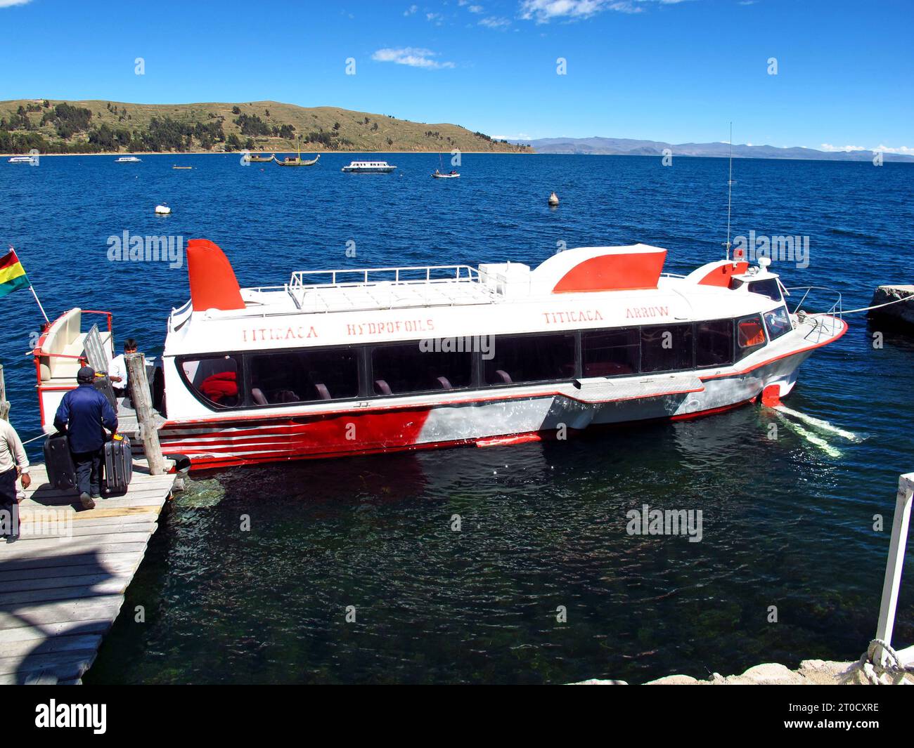 Boats on Lake Titicaca in Andes, Copacabana, Bolivia Stock Photo - Alamy