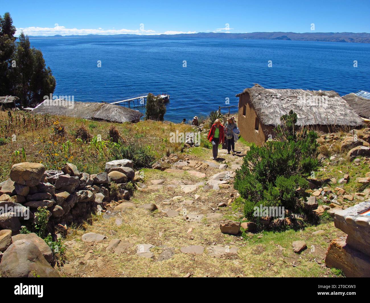 Inca ruins on Isla de la luna, Lake Titicaca in Andes, Bolivia Stock ...