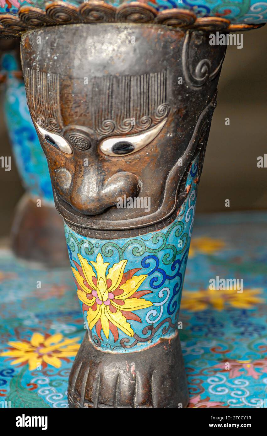 Detail of a blue antique Korean enamel bowl at the Gyeongbokgung Palace ...