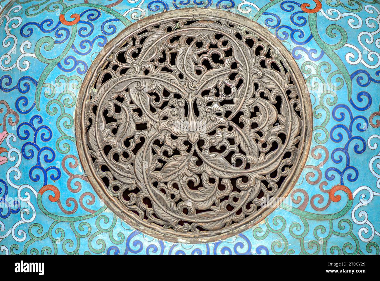 Detail of a blue antique Korean enamel bowl at the Gyeongbokgung Palace ...