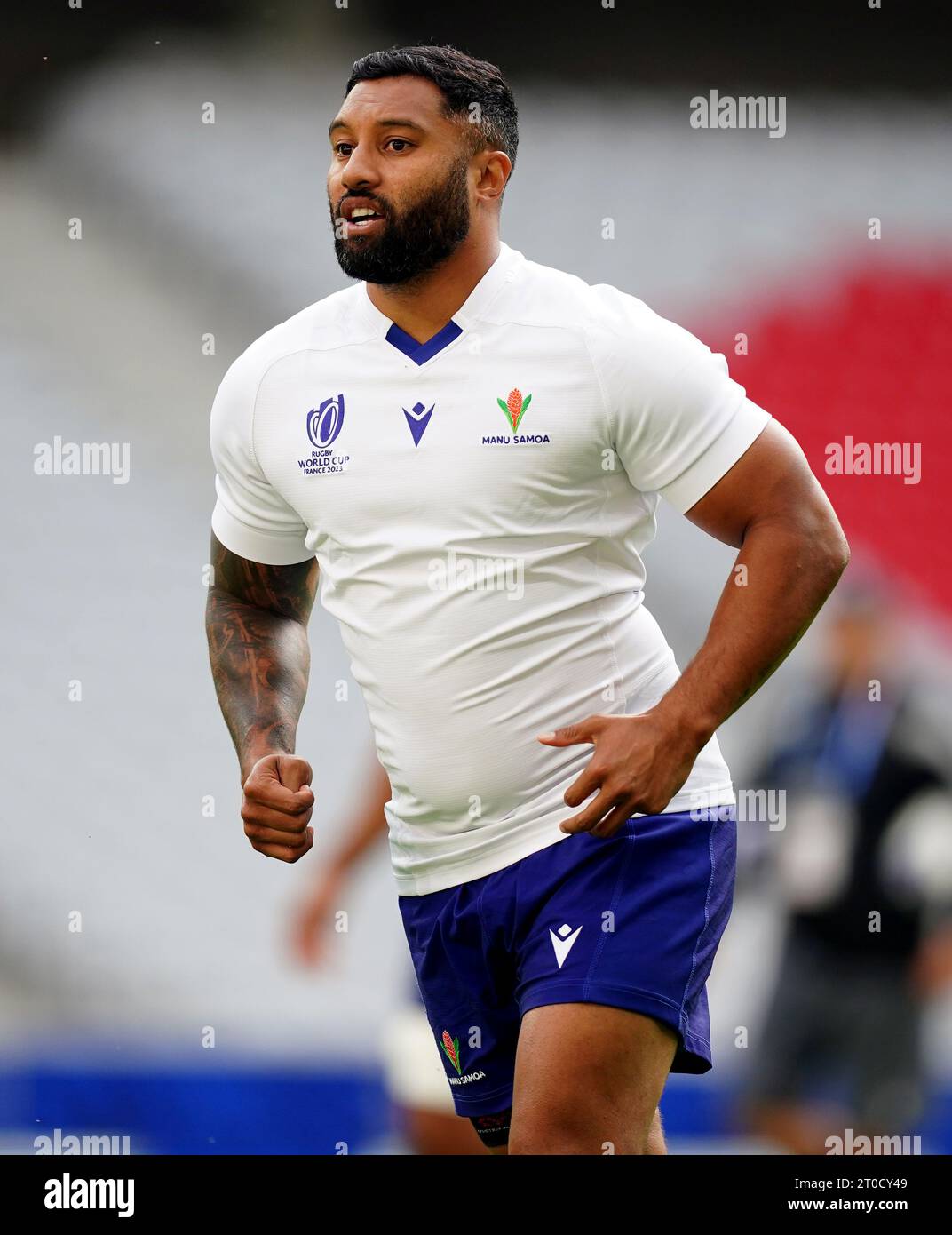 Somoa's Lima Sopoaga during a team run at the Stade Pierre-Mauroy in ...