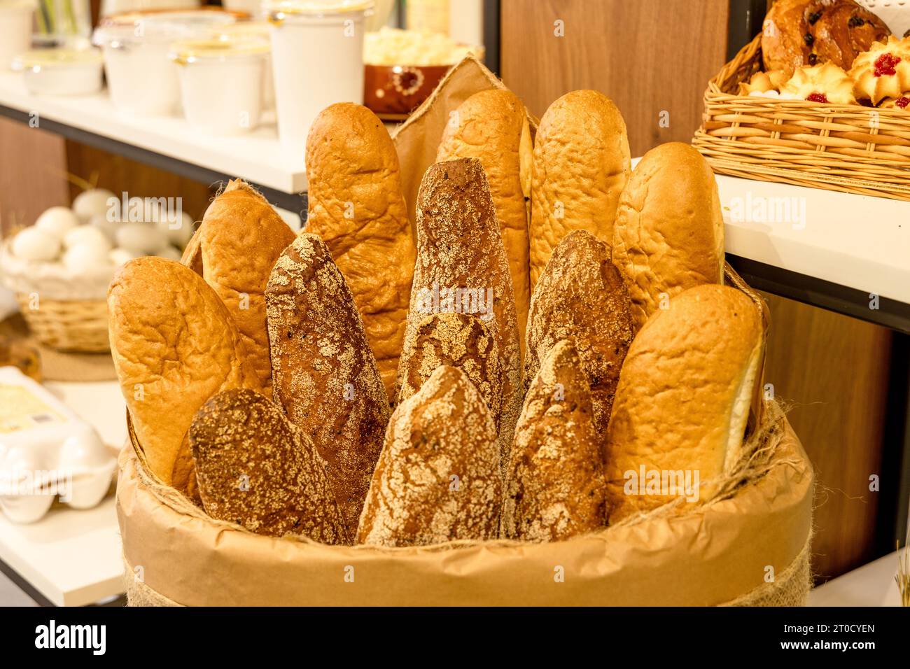 Bread bar station in buffet line Stock Photo - Alamy