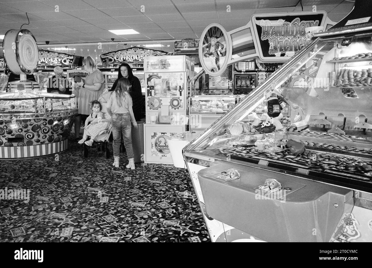 Interior of amusement arcade on the seafront at Cleethorpes in North ...