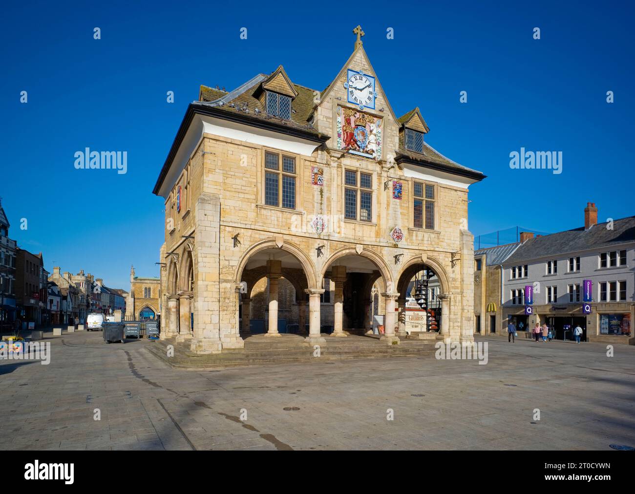 The Guildhall building on stilts above the market space in Cathedral ...