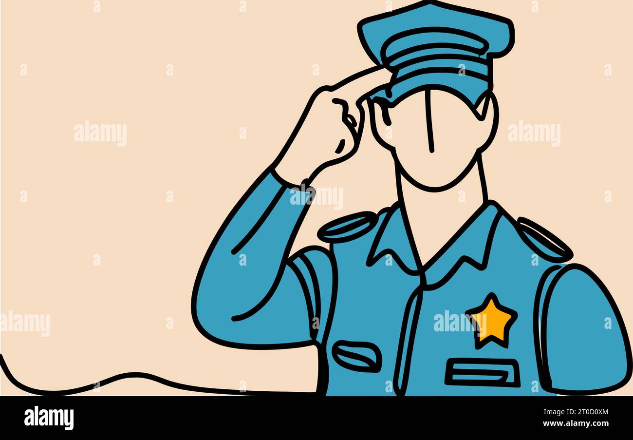 Continuous single drawn one-line police officer on duty Stock Vector ...