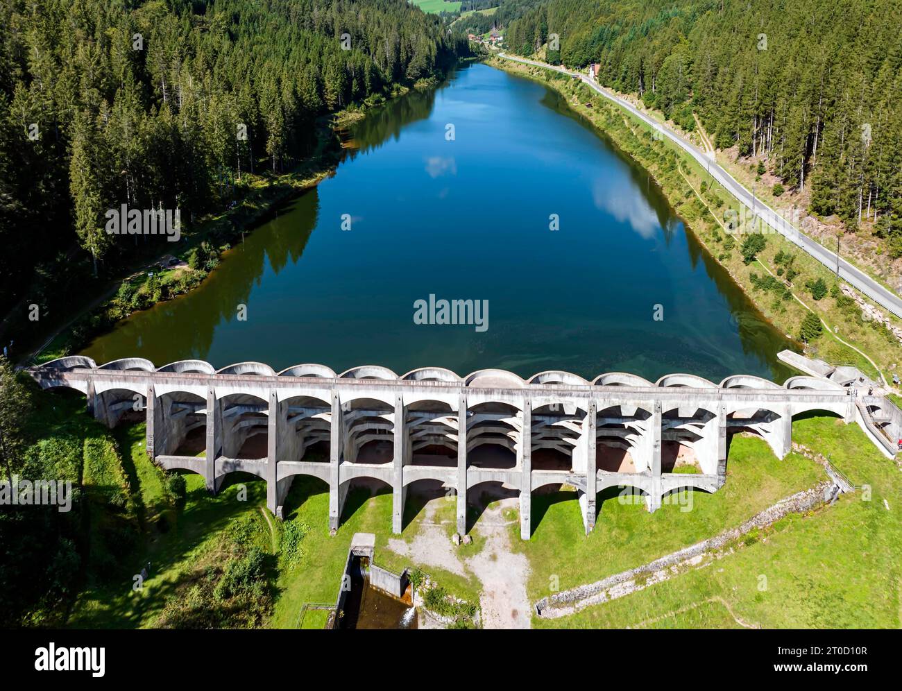 Linachtalsperre in the Black Forest. Pillar dam, the only arched row ...