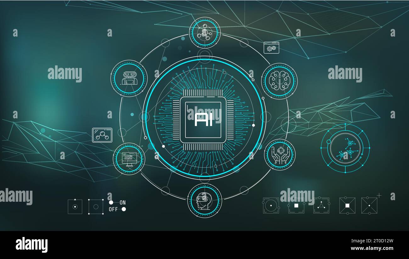 Virtual infographics on the topic of artificial intelligence, machine learning and automation ...