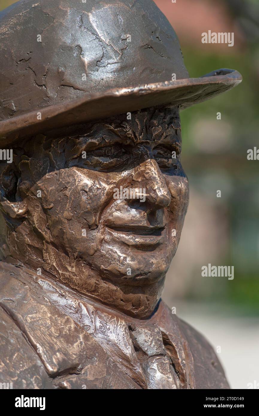 Portrait or detail of the bronze sculpture of Ettore Bugatti, Molsheim ...