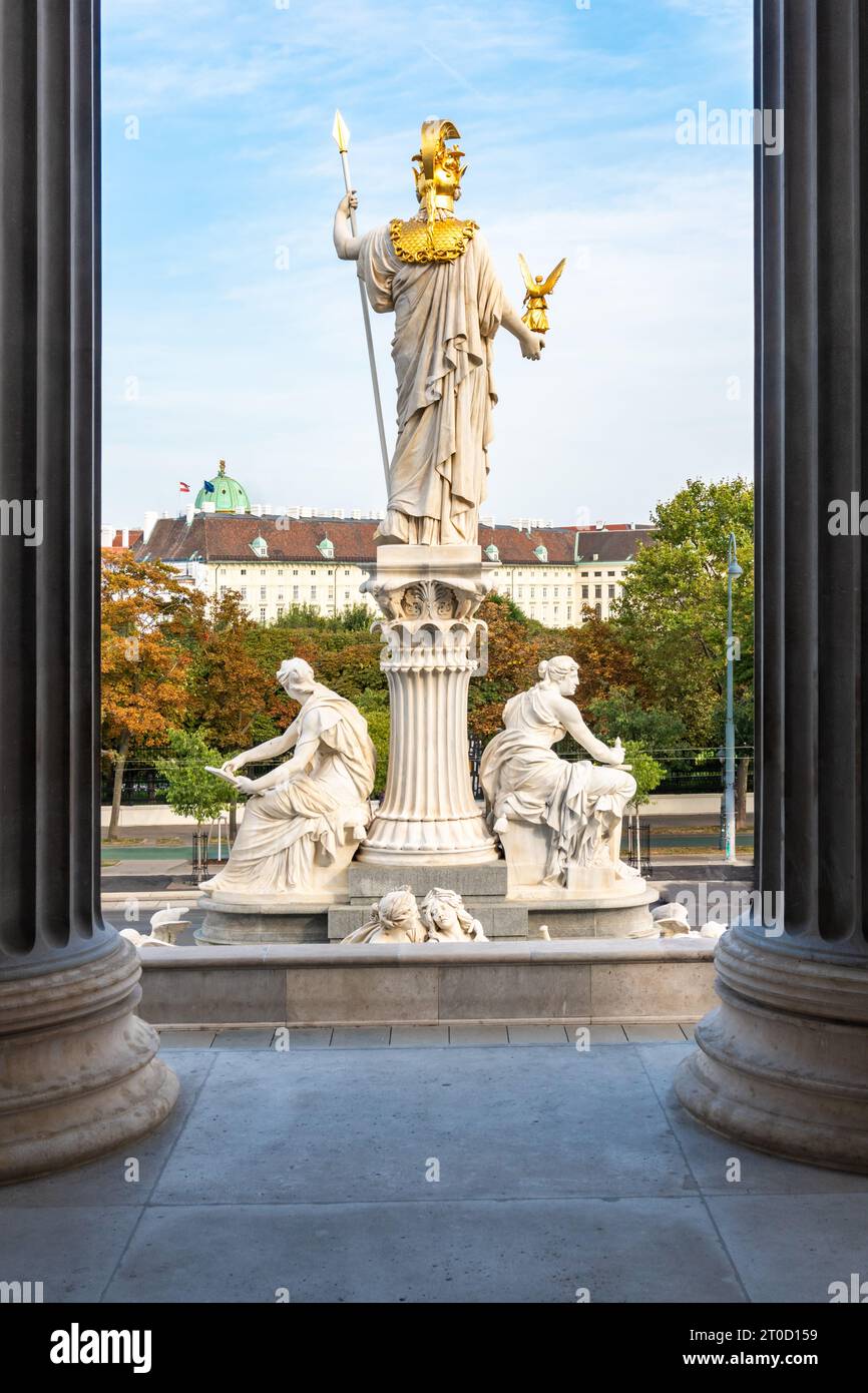 Pallas Athene statue in front of the Austrian houses of Parliament in ...