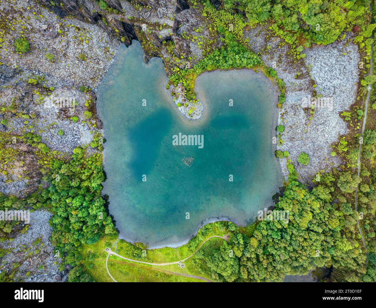 Aerial view, top down view of the former quarry at Ballachulish ...