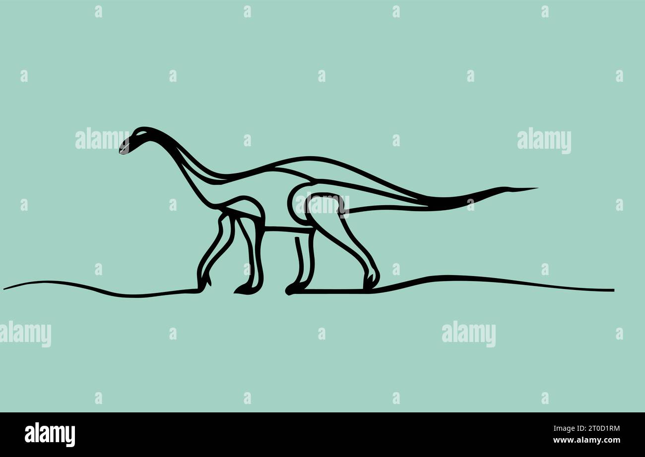 Single continuous line drawing of long neck brontosaurus for logo ...