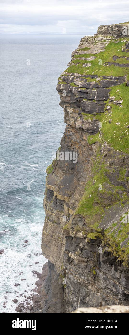 View over cliff line of the Cliffs of Moher in Ireland during daytime ...