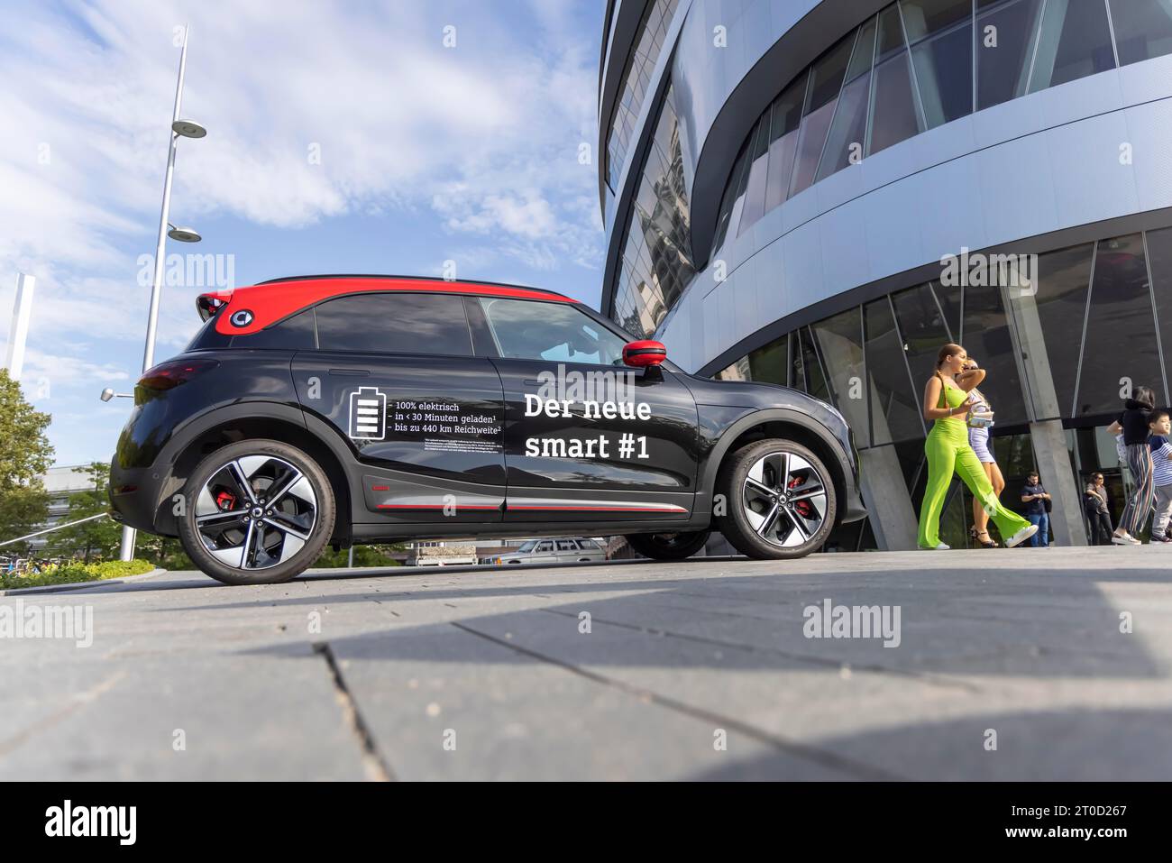 A new Smart brand vehicle in front of the Mercedes Museum in Stuttgart ...