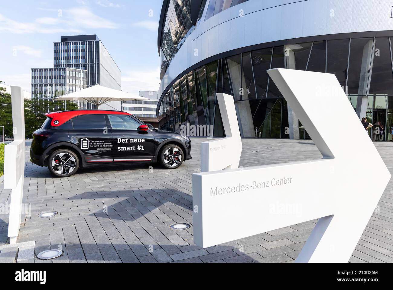 A new Smart brand vehicle in front of the Mercedes Museum in Stuttgart ...