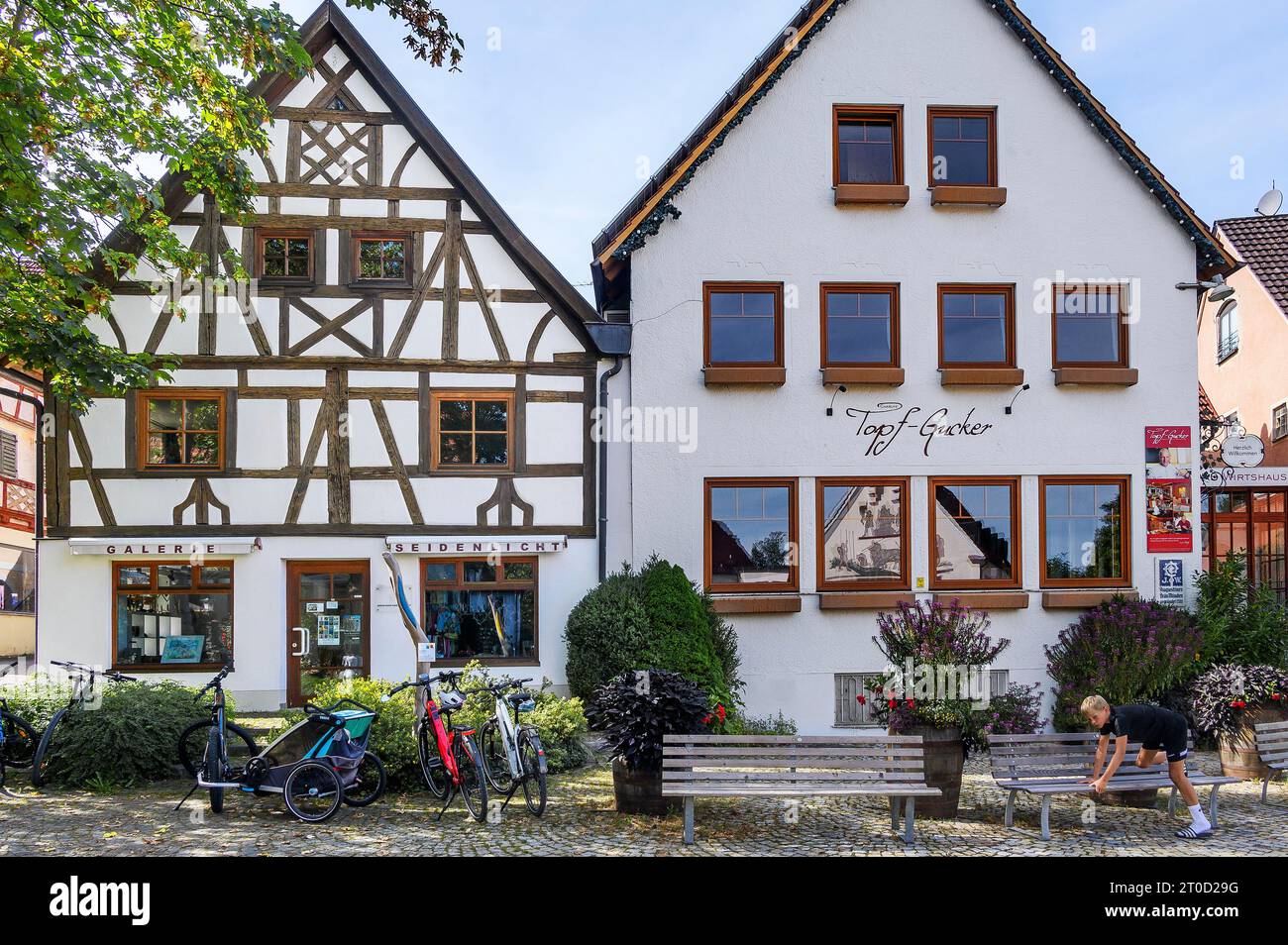 Half-timbered house on the market square, Bad Groenenbach, Bavaria ...