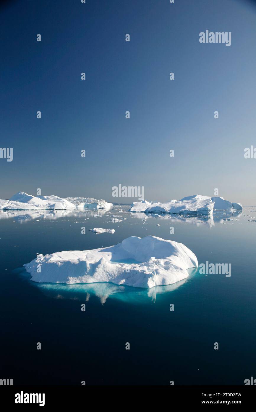 Floating icebergs from the Ilulissat Kangerlua Glacier also known as Sermeq Kujalleq at Disko ...