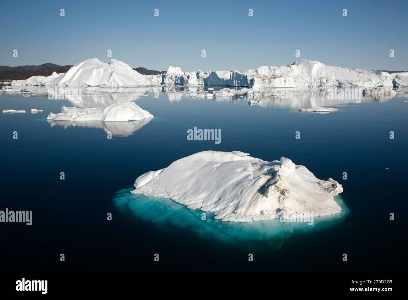 Floating icebergs from the Ilulissat Kangerlua Glacier also known as Sermeq Kujalleq at Disko ...
