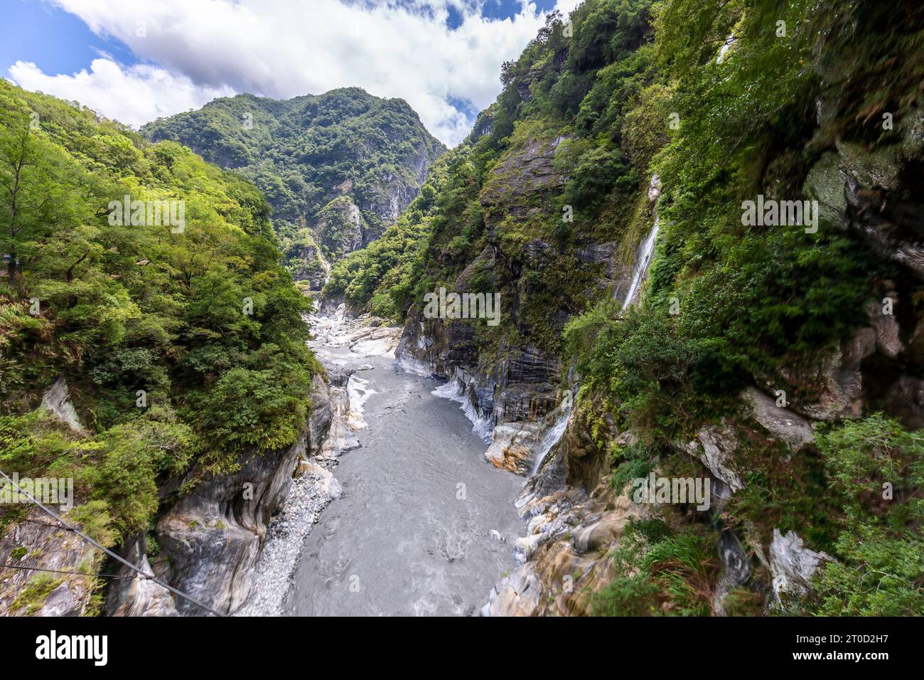Panoramic picture of narrow Taroko gorge in the Taroko National Park on ...