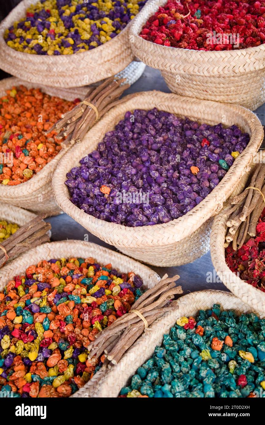 Dried flowers and spices, Chefchaouen, Rif mountains region, Morocco ...