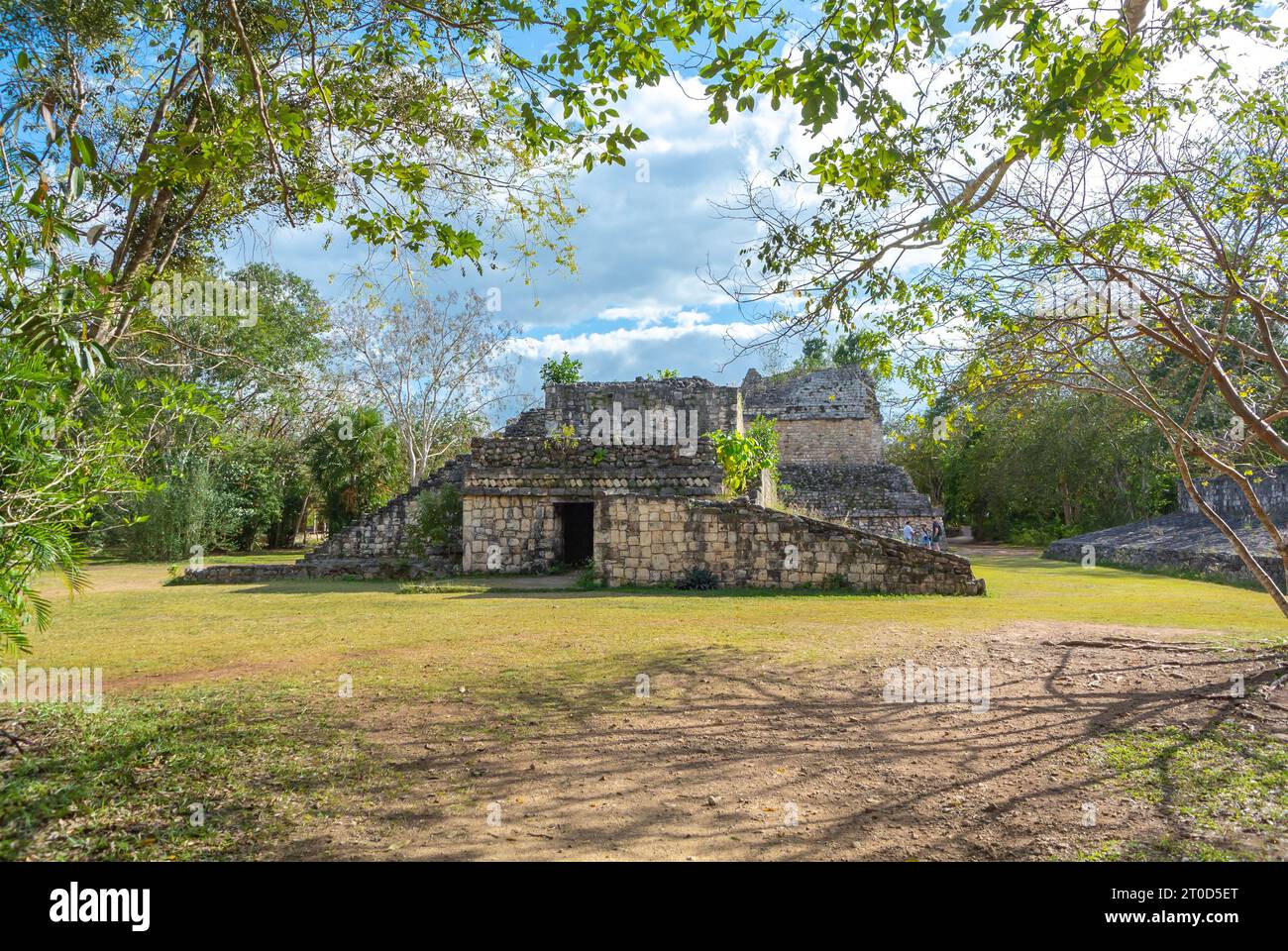 Ek Balam, Yucatan, Mexico, A landscape with pyramid of Ek Balam that is ...