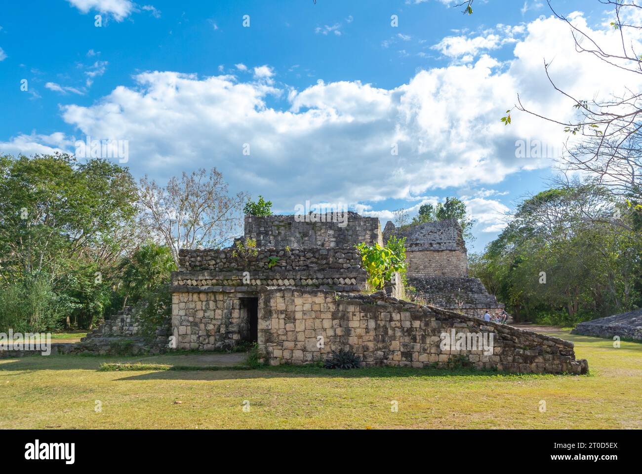 Ek Balam, Yucatan, Mexico, A landscape with pyramid of Ek Balam that is ...