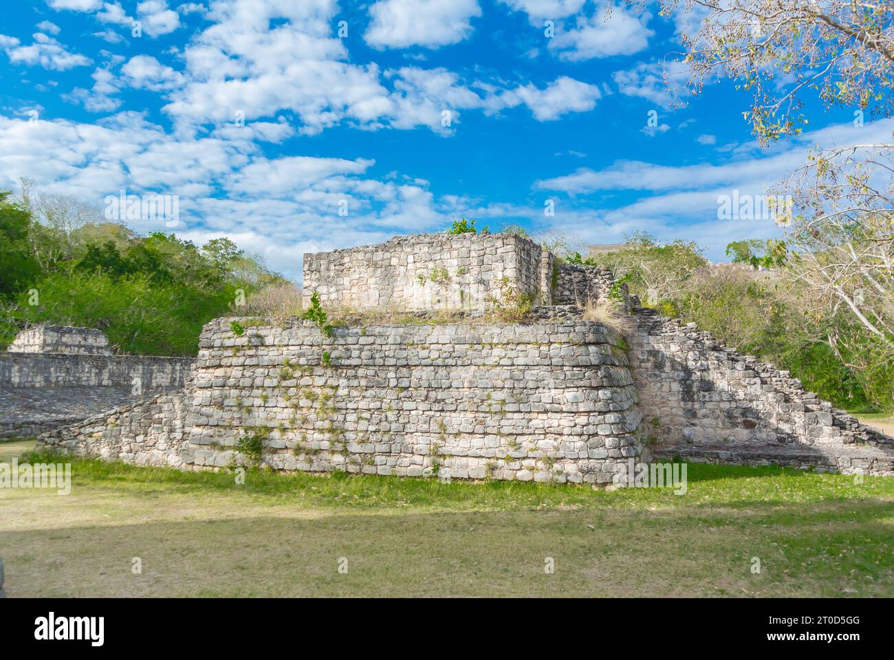 Ek Balam, Yucatan, Mexico, A landscape with pyramid of Ek Balam that is ...