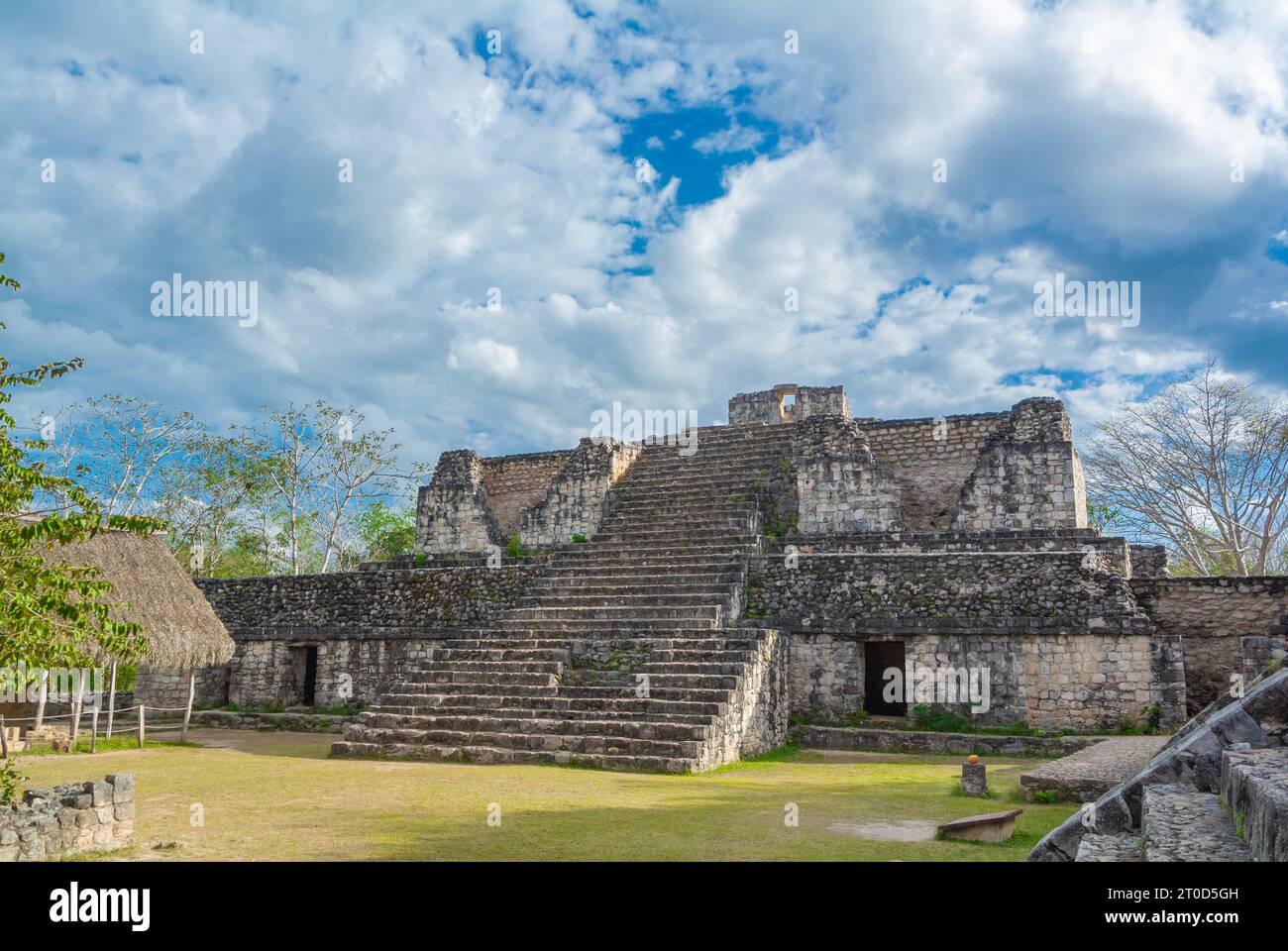 Ek Balam, Yucatan, Mexico, A landscape with pyramid of Ek Balam that is ...