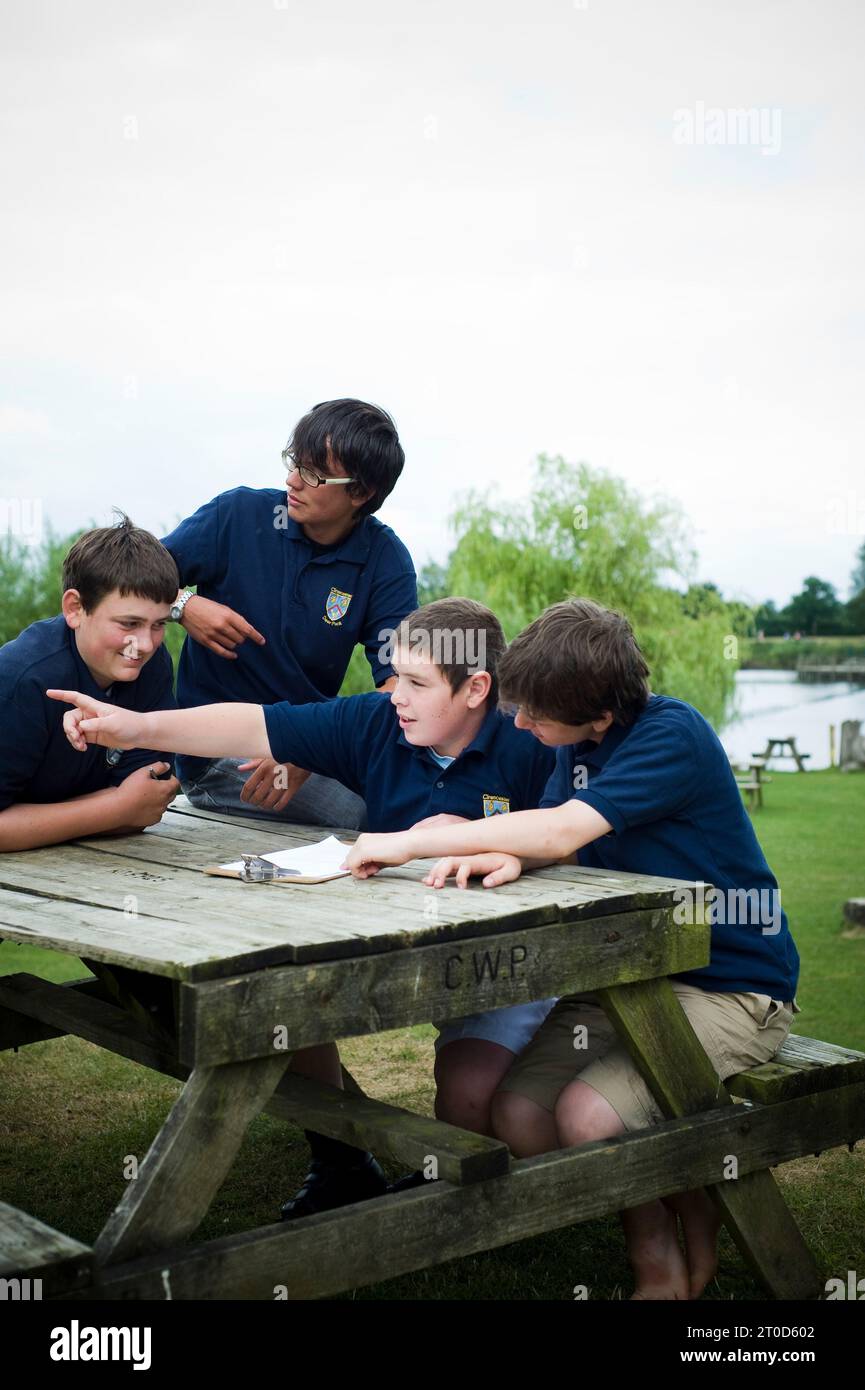 Secondary school male pupils orienteering while on outward bound course ...