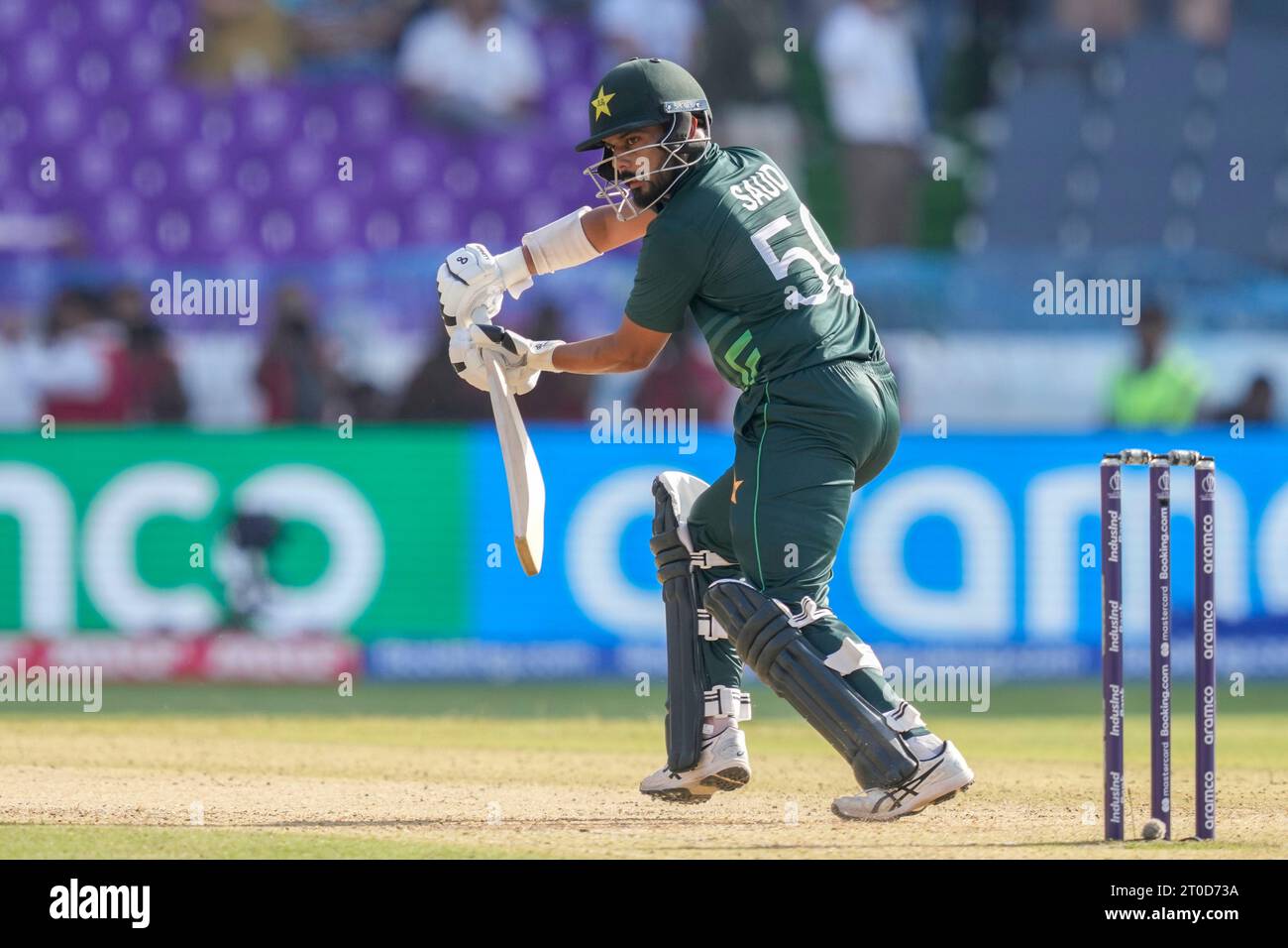 Pakistan's Saud Shakeel plays a shot during the ICC Men's Cricket World ...