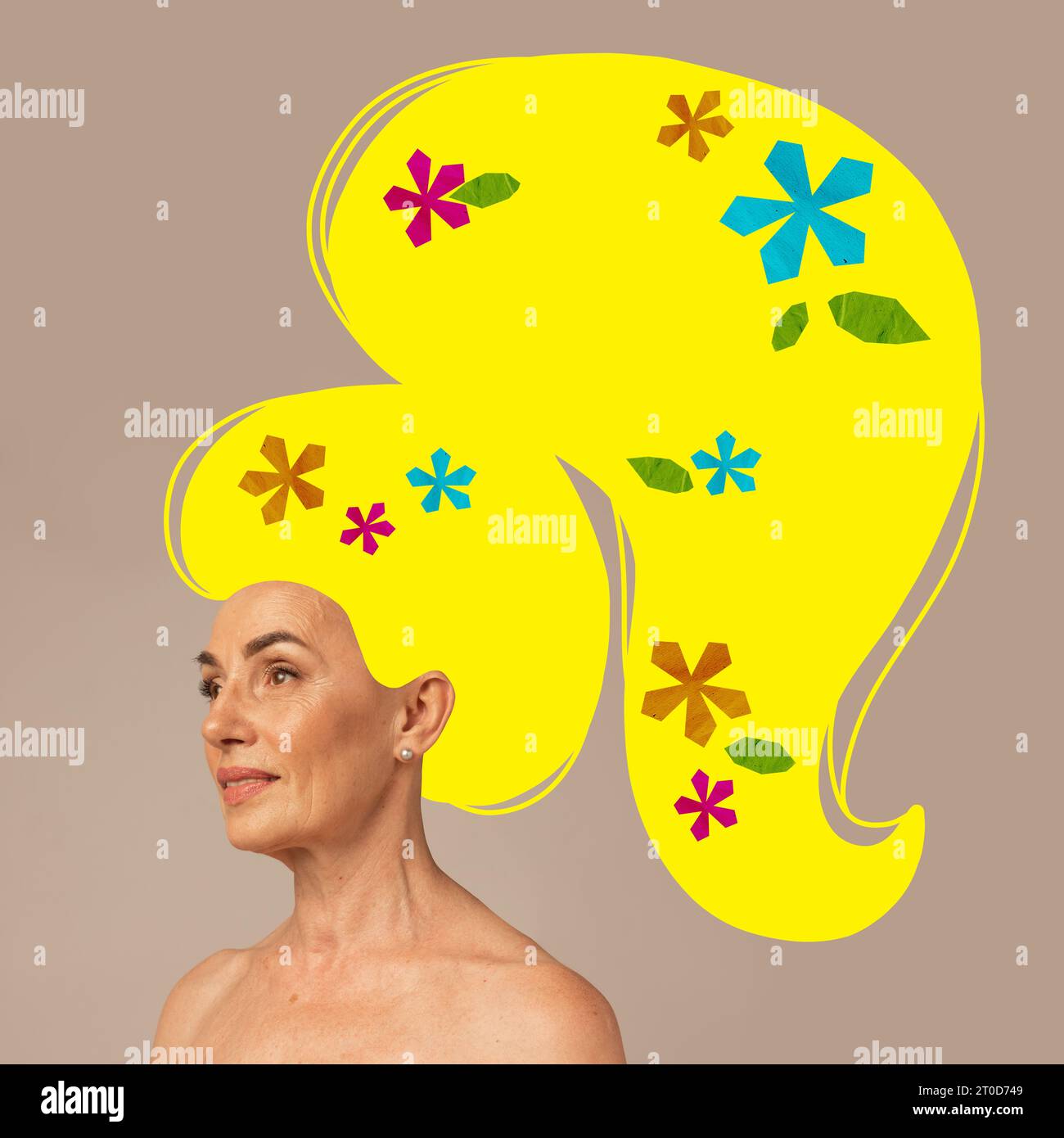 Poster. Contemporary art collage. Portrait of beautiful senior woman ...
